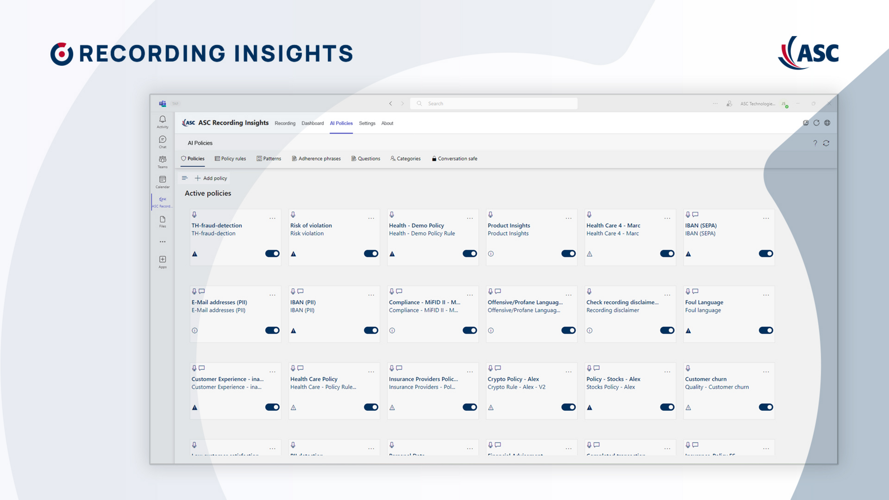 Teams Compliance Recording et AI pour Microsoft Teams